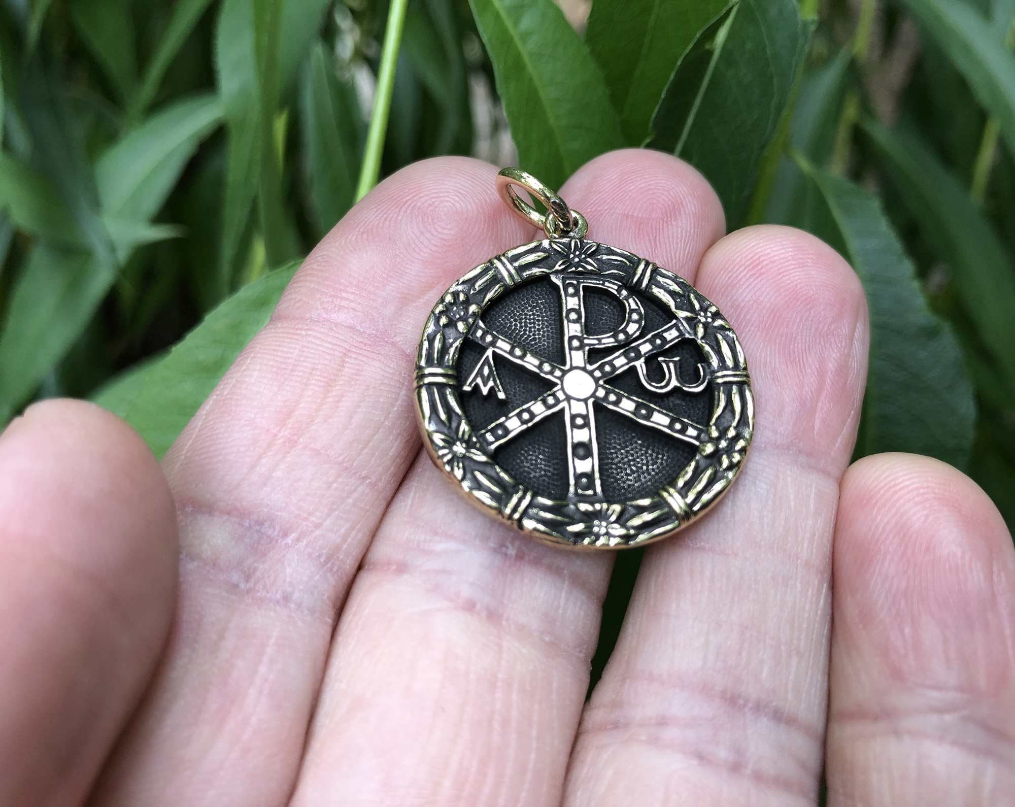 Bronze Pendant Chi Rho 1 Chi rho cross Alpha and omega | Etsy