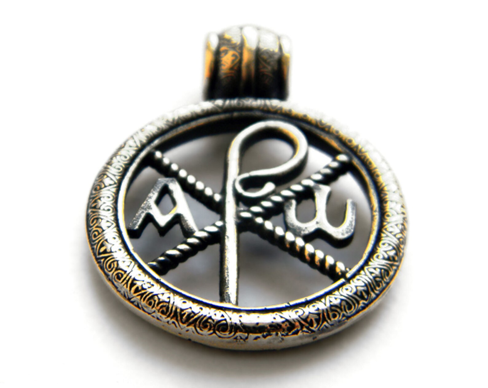 Chi Rho Bronze pendant necklace Christogram Chi rho cross | Etsy