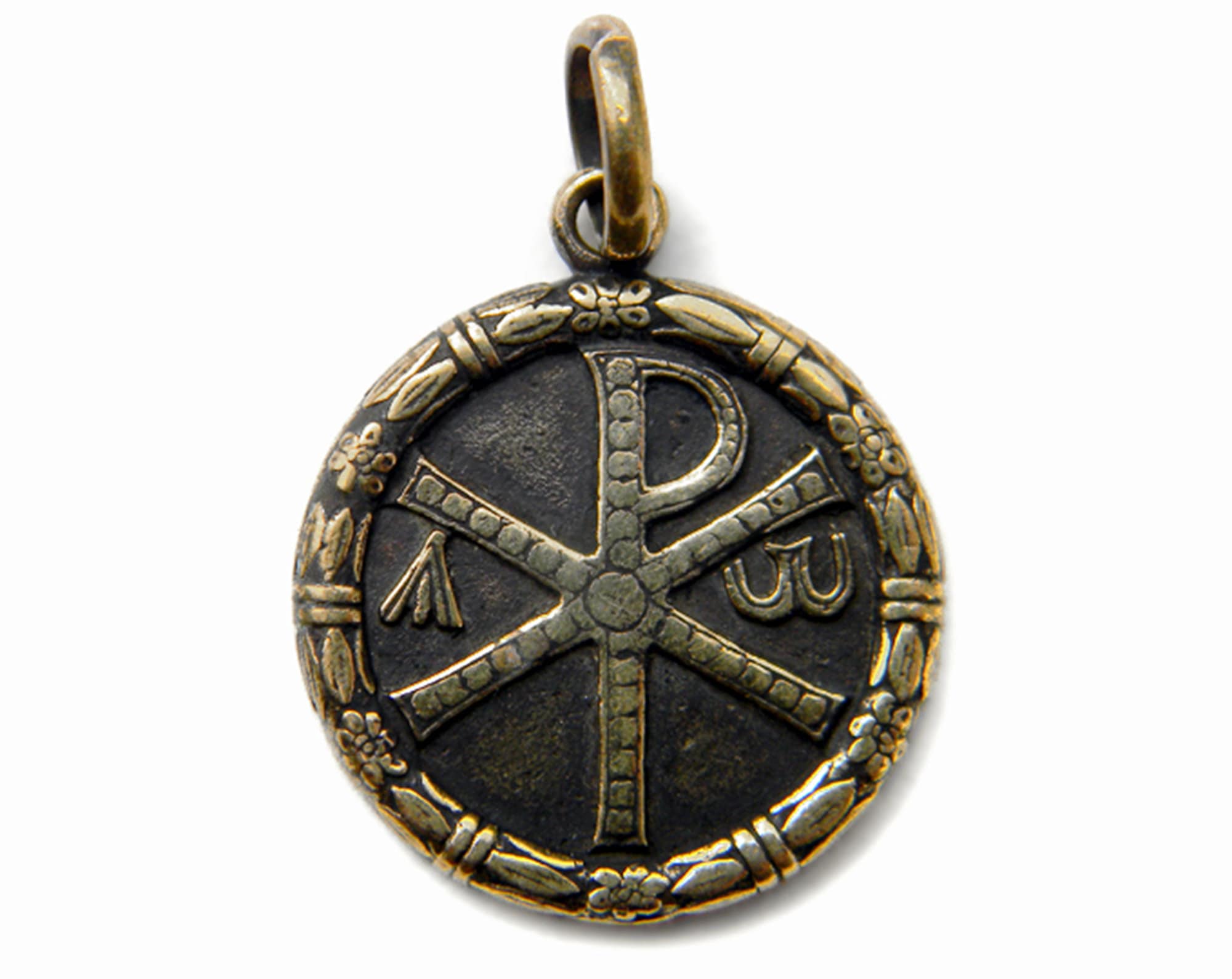 Bronze Pendant Chi Rho 3 Chi rho cross Alpha and omega | Etsy