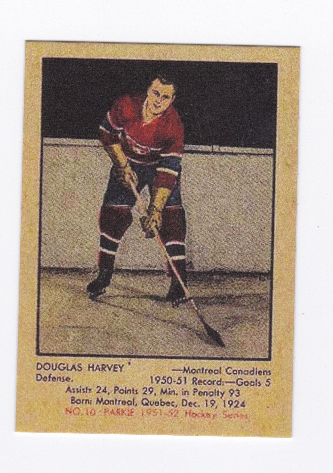 1951 10 Parkhurst Reprint Rookie DOUG HARVEY Montreal - Etsy