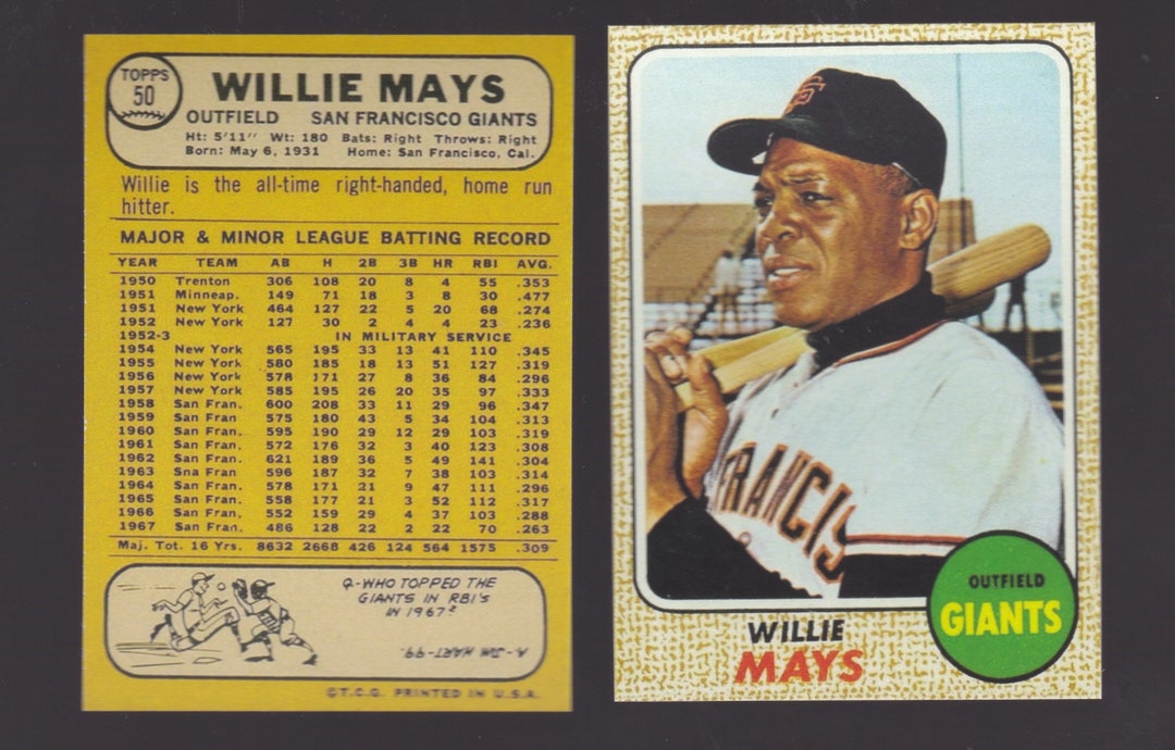 1968 Reprint WILLIE MAYS Just Like the Original San Francisco New York ...