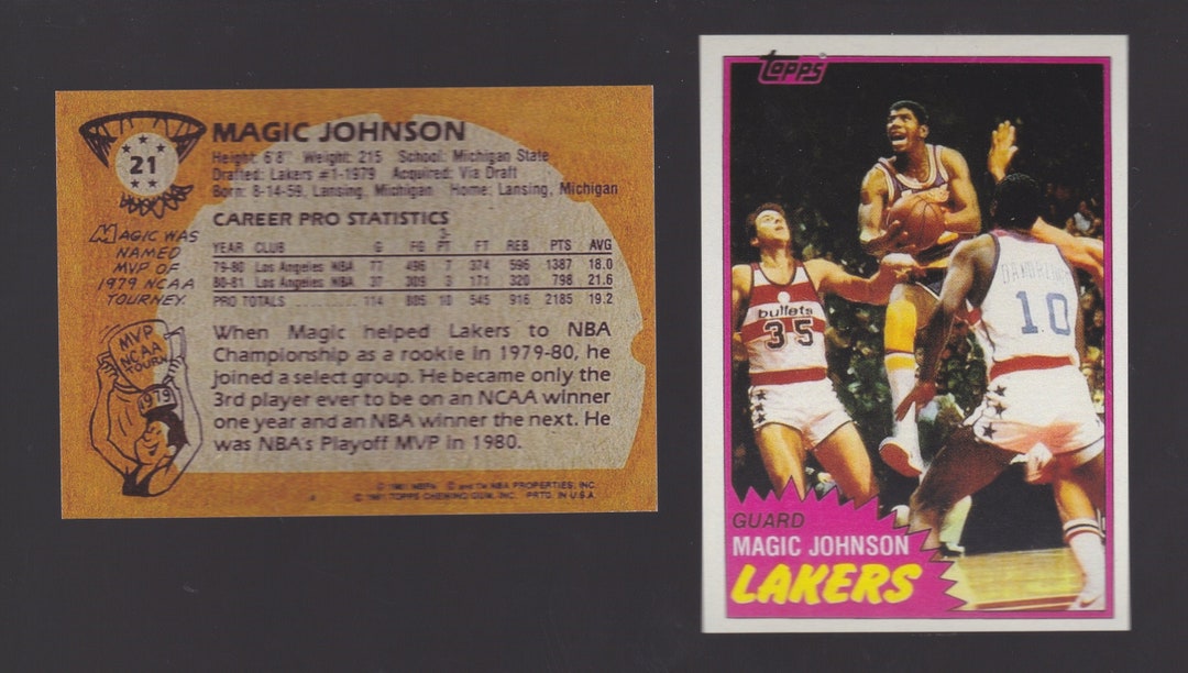 Earvin Magic Johnson Novelty Card 1981-82 Los Angeles Lakers Michigan ...
