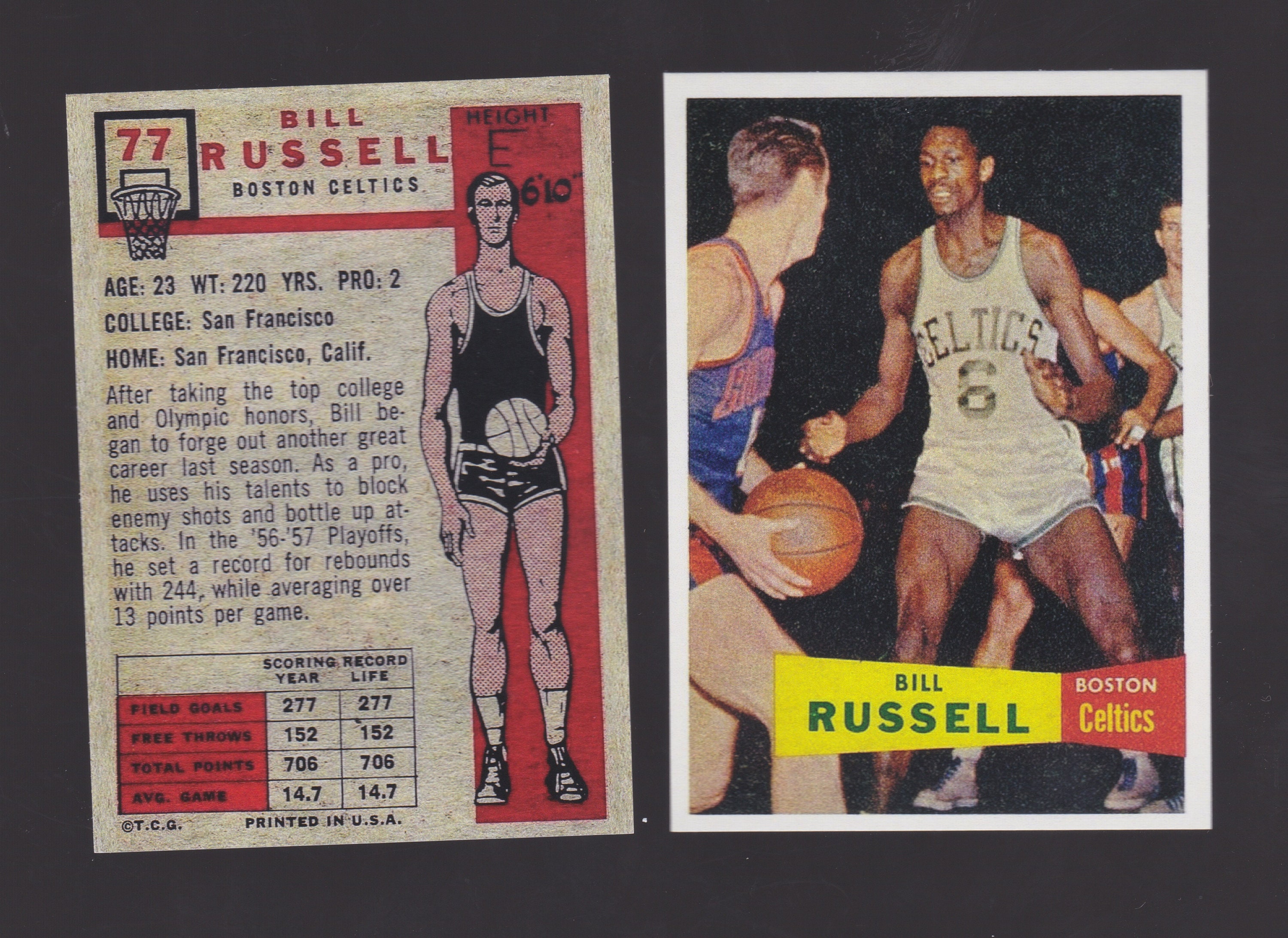 Bill Russell Rookie 1957 Reprint Boston Celtics Nba's - Etsy UK