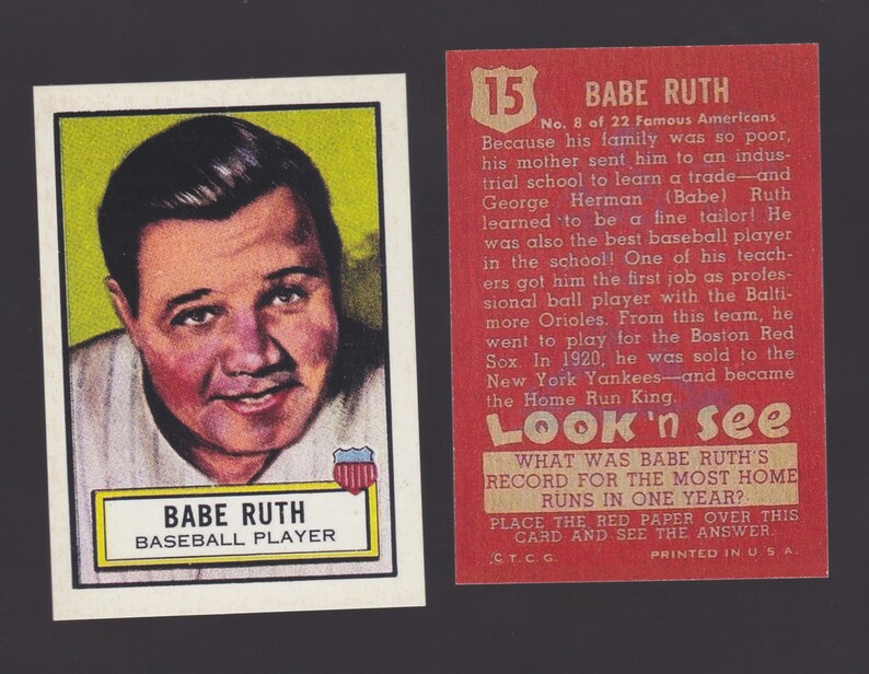 Babe Ruth Reprint Look and See Rare Card Yankees - Etsy