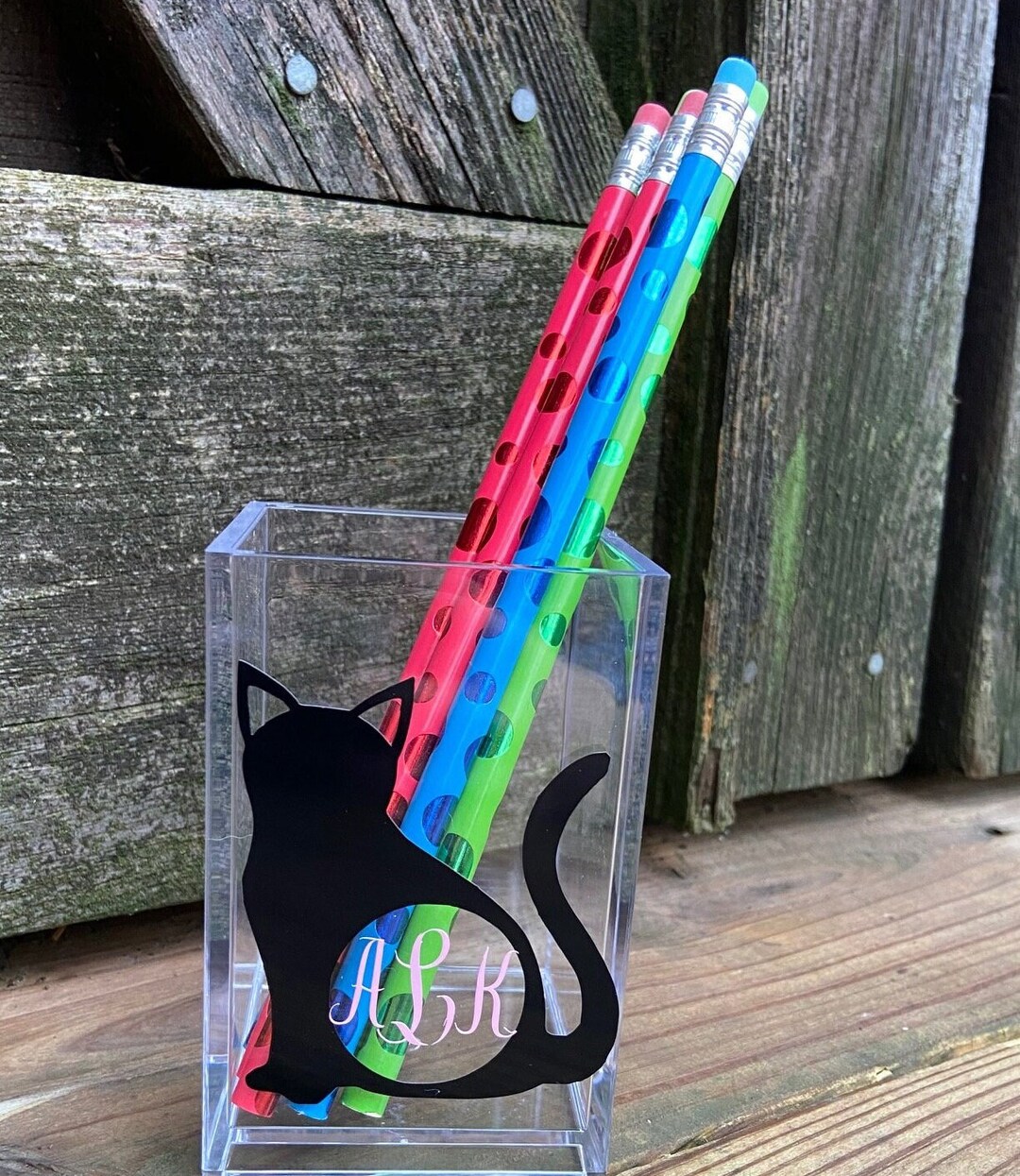 Monogram Cat Pencil Holder Cat Mom Personalized Cat Pen Holder Cat ...