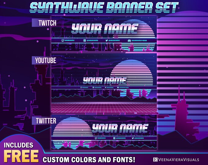 Synthwave Banners Set for Twitch, Youtube, and Twitter - Etsy
