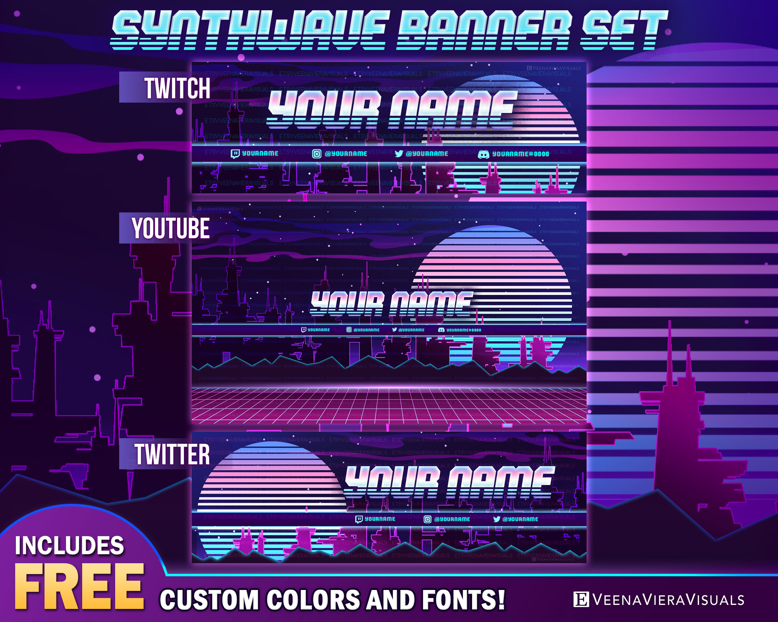 Synthwave Banners Set for Twitch Youtube and Twitter - Etsy