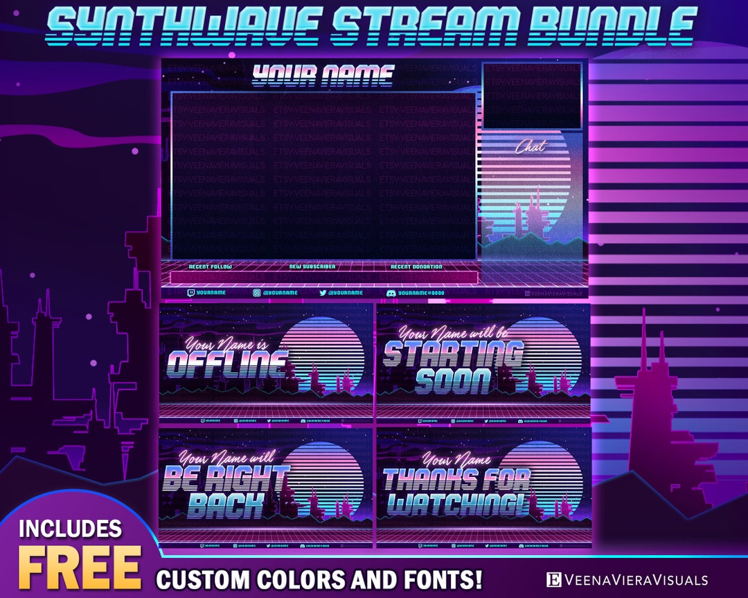 Synthwave Stream Overlay Set for Twitch Kick and Youtube - Etsy Canada