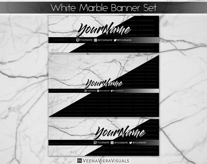 White Marble Banners Set for Twitch, Youtube, and Twitter - Etsy