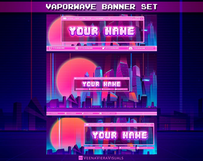 Vaporwave Banners Set for Twitch, Youtube, and Twitter - Etsy