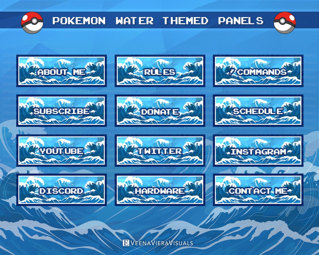 Pokemon Stream Panels for Twitch & Kick Water Theme Instant Download - Etsy