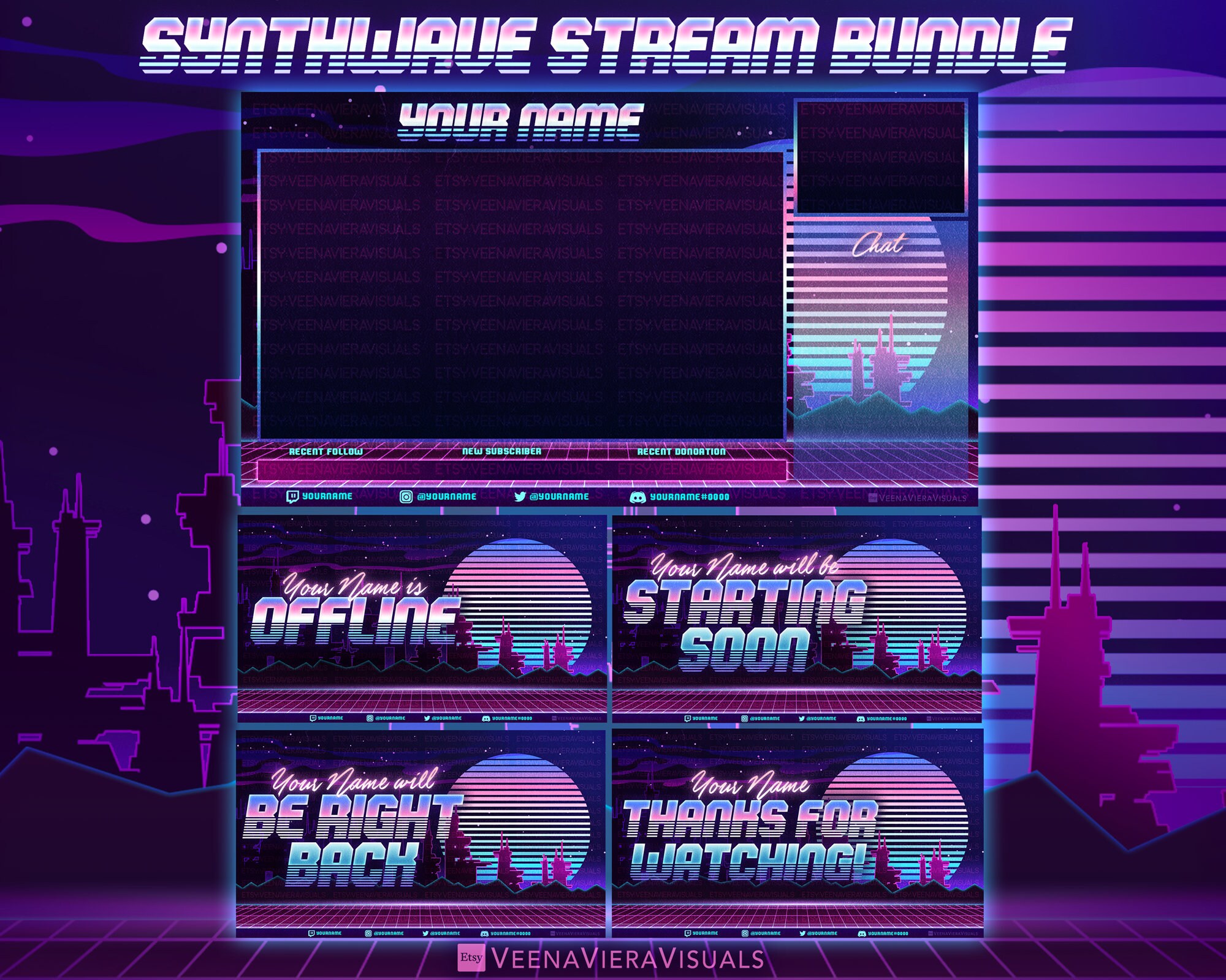 Synthwave Stream Overlay Set para Twitch y Youtube | Etsy