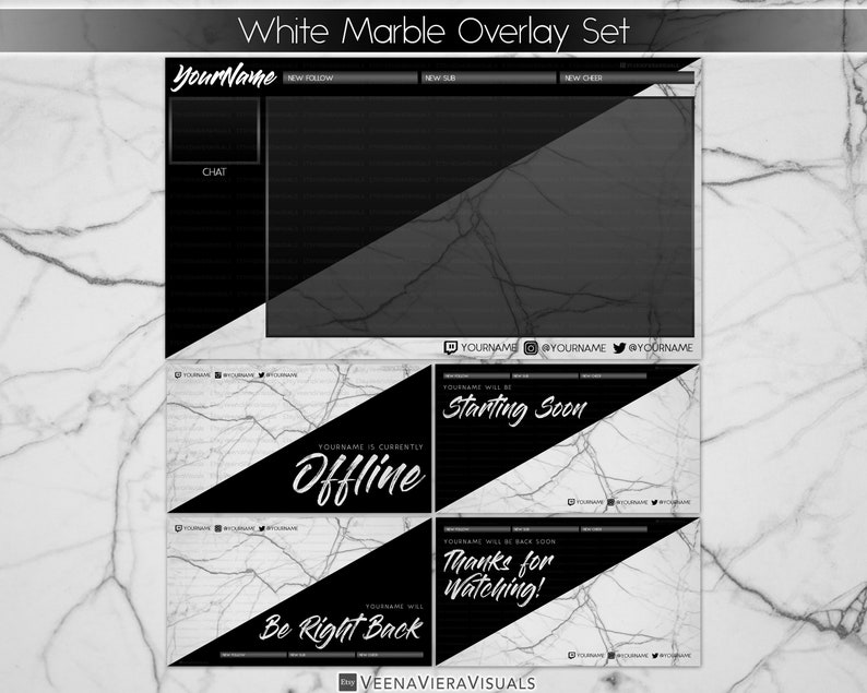 White Marble Stream Overlay Set for Twitch Facebook and | Etsy