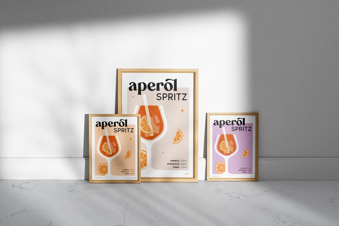 Aperol Spritz Print | Cocktail Bar Cart Print | Unframed Aperol Spritz ...