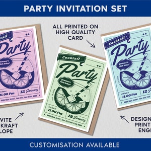 Cocktail Party Invitation Pack of 5 W/ Envelopes | 18th Birthday Hen-do ...