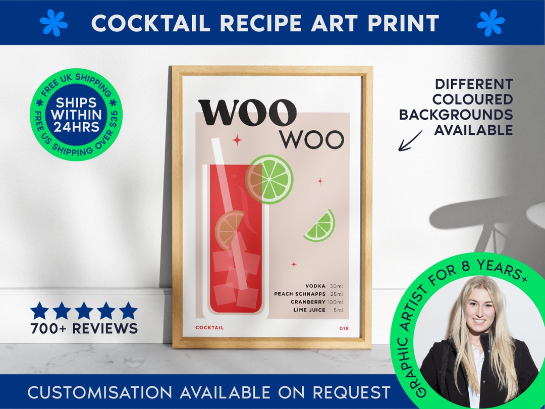 Woo Woo Print Cocktail Bar Cart Print Unframed Woo Woo Poster Drink ...