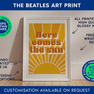 The Beatles 'here Comes the Sun' Song Lyrics Retro Poster Print ...