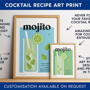 Mojito Classic Cocktail Print | Bar Cart Decor for Cocktail Lovers ...