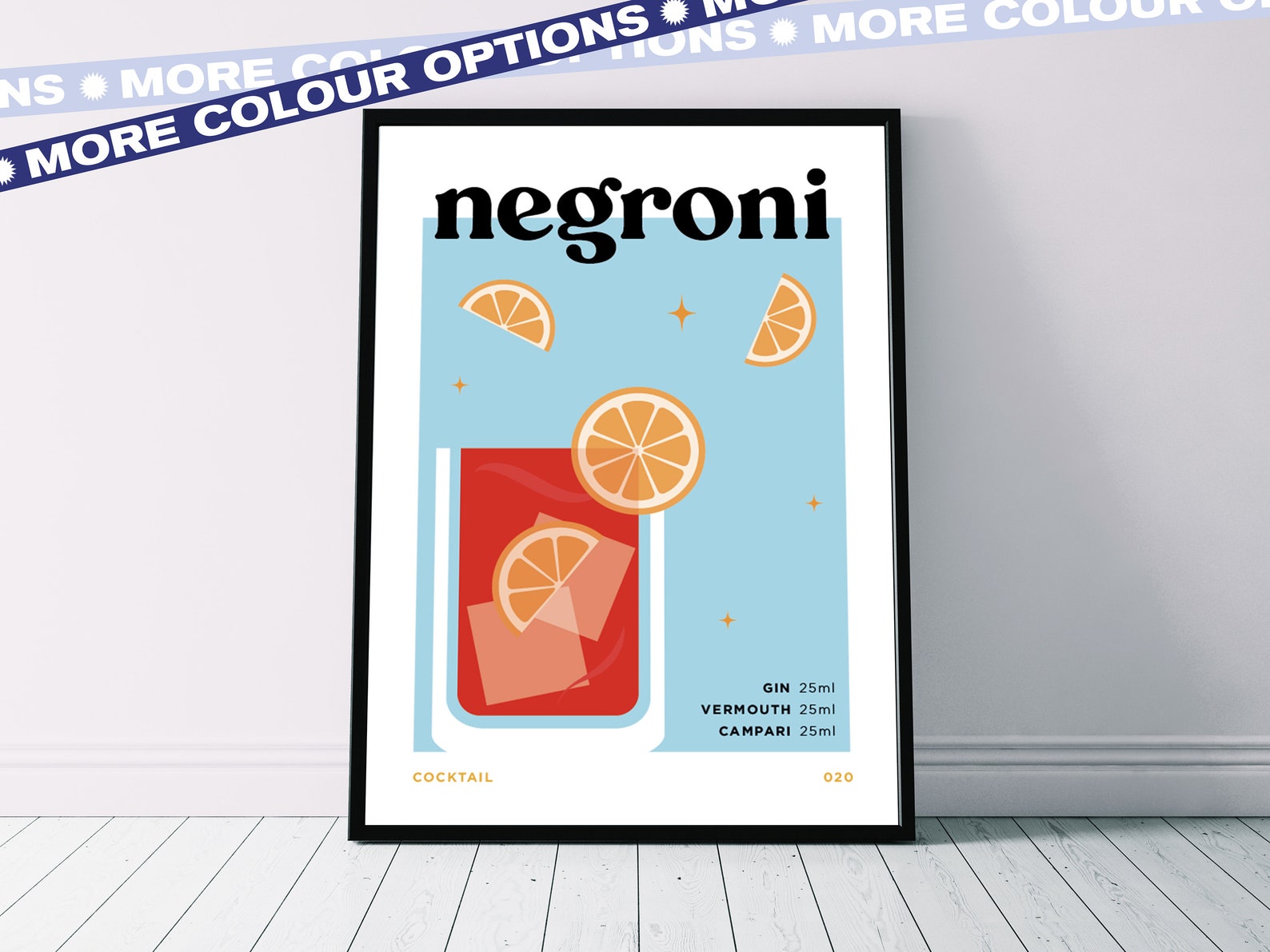 Negroni Classic Cocktail Art Print Bar Cart Decor for - Etsy