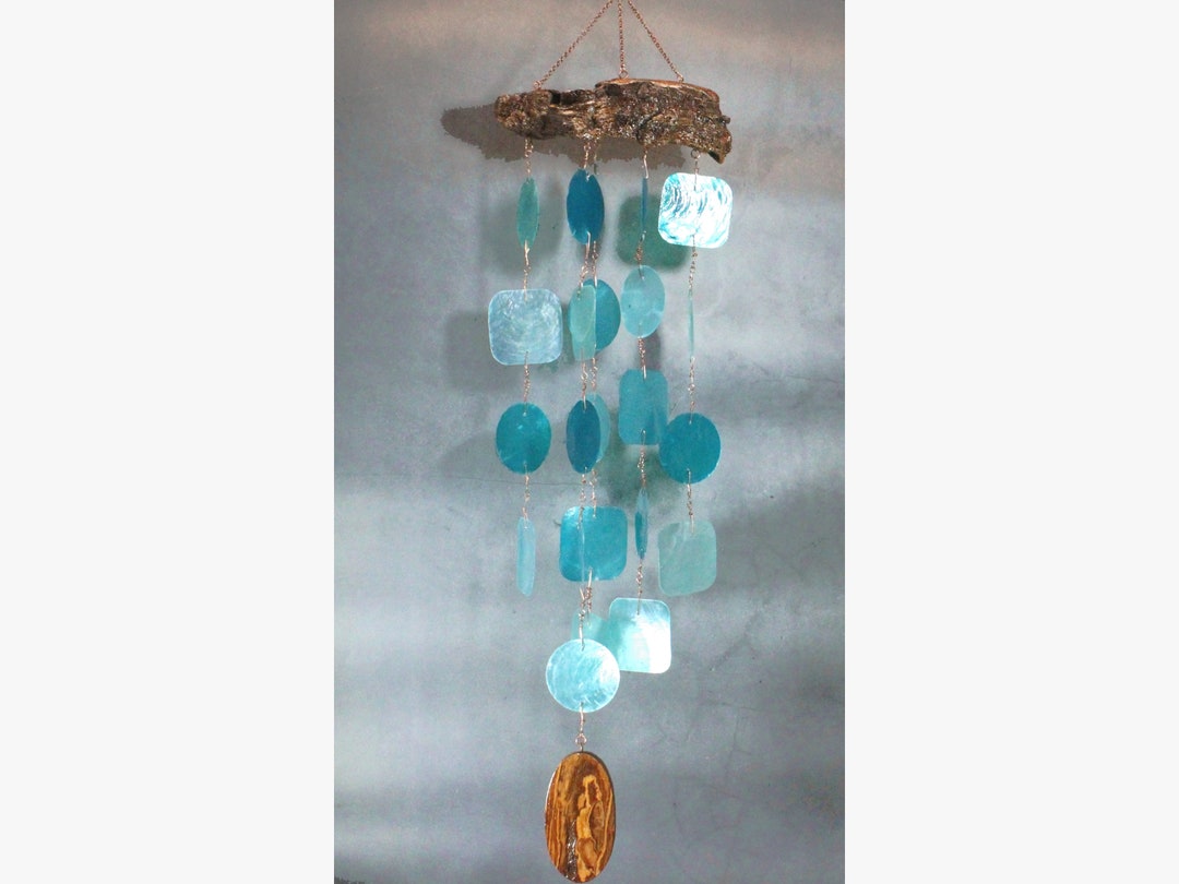 River Wind Chimes Hand Crafted Forest Wood Striker Capiz Sea Shell ...