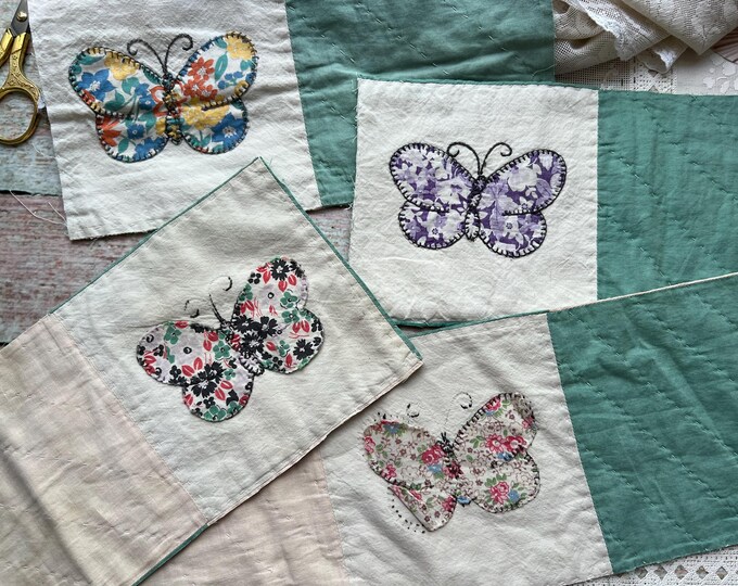 Vintage 1930s Butterfly Appliqué Butterfly Quilt Squares Vintage ...