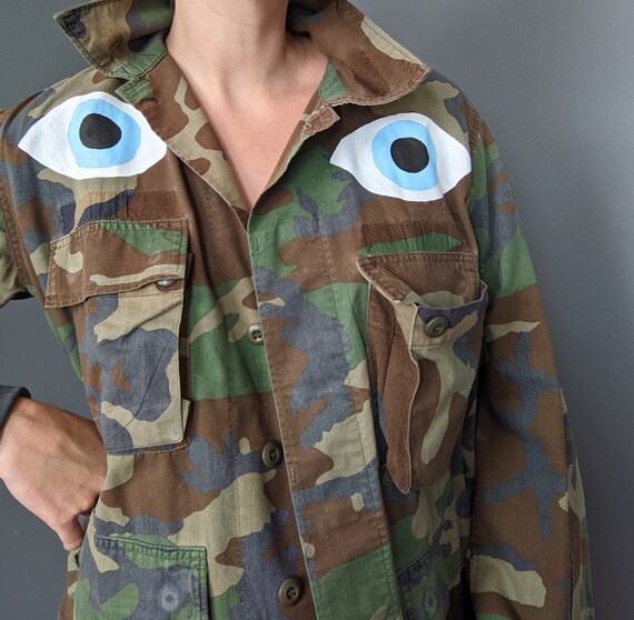 Vintage 60s or 70s Woodland Camo Shirt Jacket, Hand P… - Gem