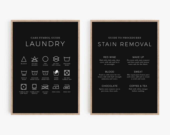 Laundry Room Symbols Sign Guide With Stain Removal Instruction Prints ...