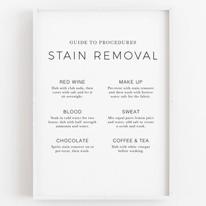 Stain Removal Print, Laundry Guide Printable Art, Laundry Symbol Sign ...