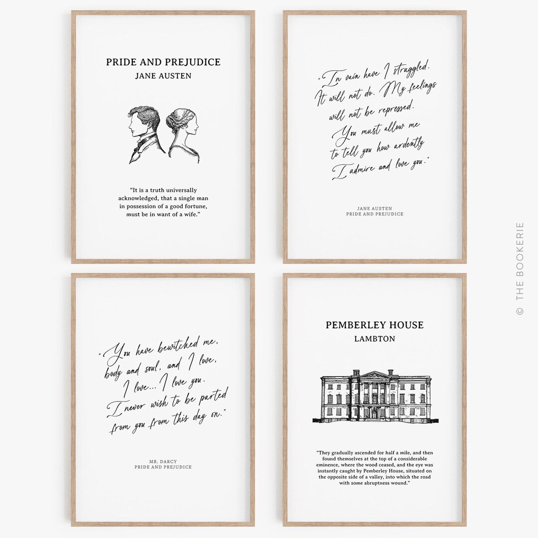 Pride and Prejudice Prints Set, Jane Austen, in Vain Have I Struggled ...