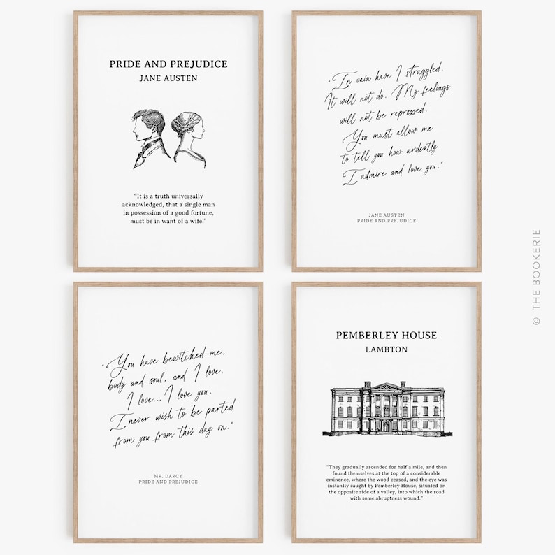 Pride and Prejudice Prints Set, Jane Austen, in Vain Have I Struggled ...