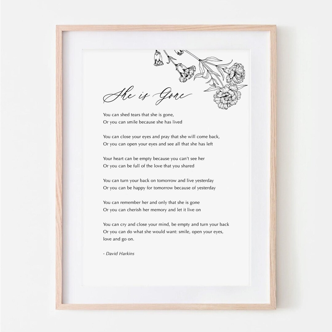 She is Gone Poem, Memorial Cards, Memorial Poem, Memorial Gift ...