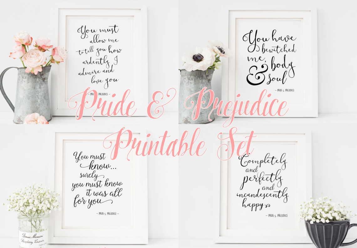 Pride and Prejudice Quotes Jane Austen Printable Quote Set - Etsy