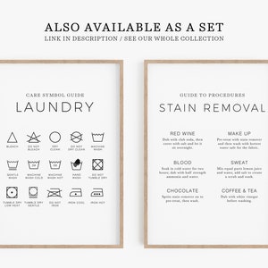 Stain Removal Print, Laundry Guide Printable Art, Laundry Symbol Sign ...
