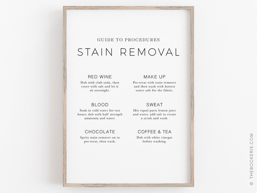 Stain Removal Print, Laundry Guide Printable Art, Laundry Symbol Sign ...