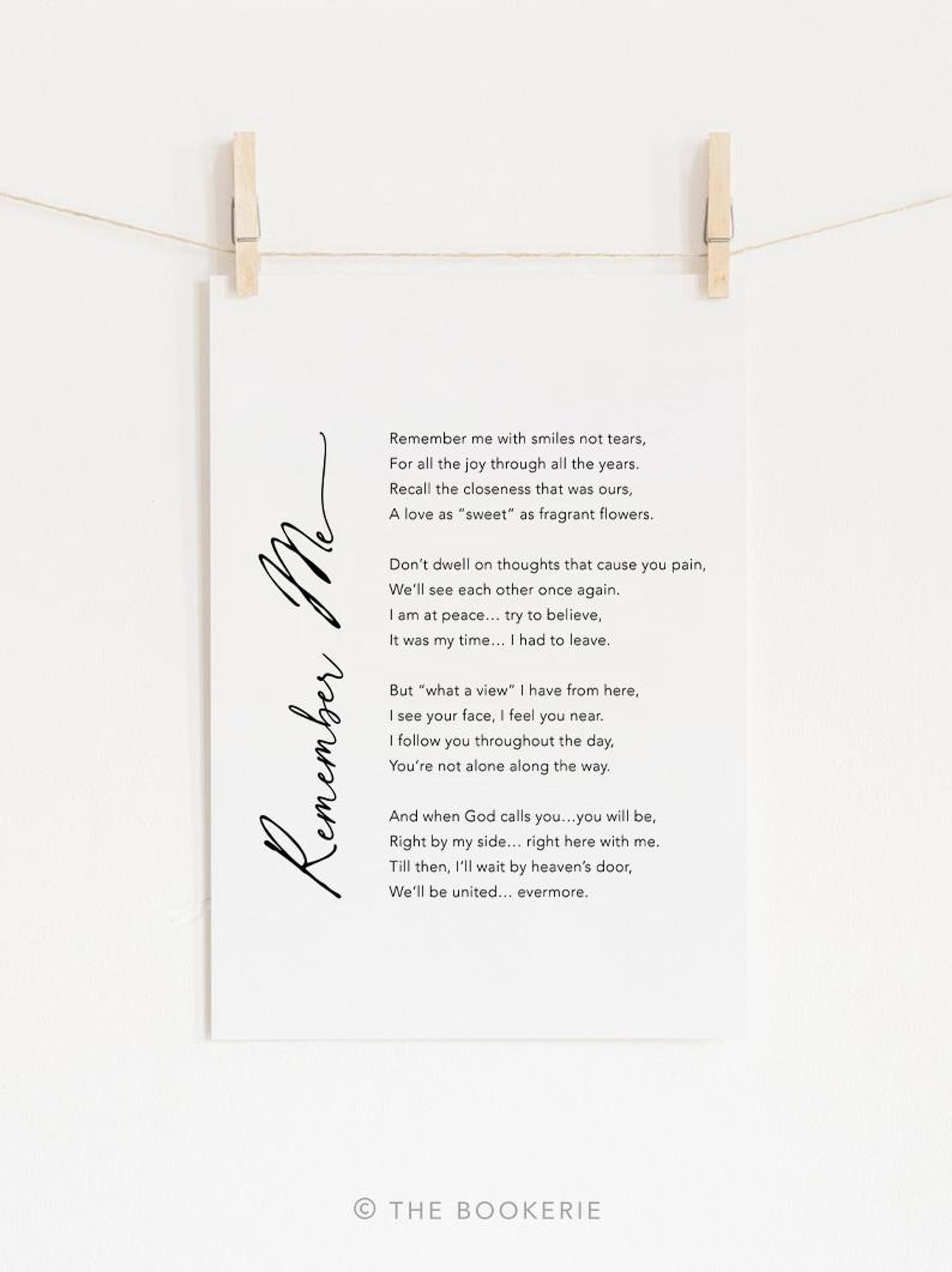 Remember Me With Smiles Poem Print, Memorial Cards, Memorial Sympathy ...