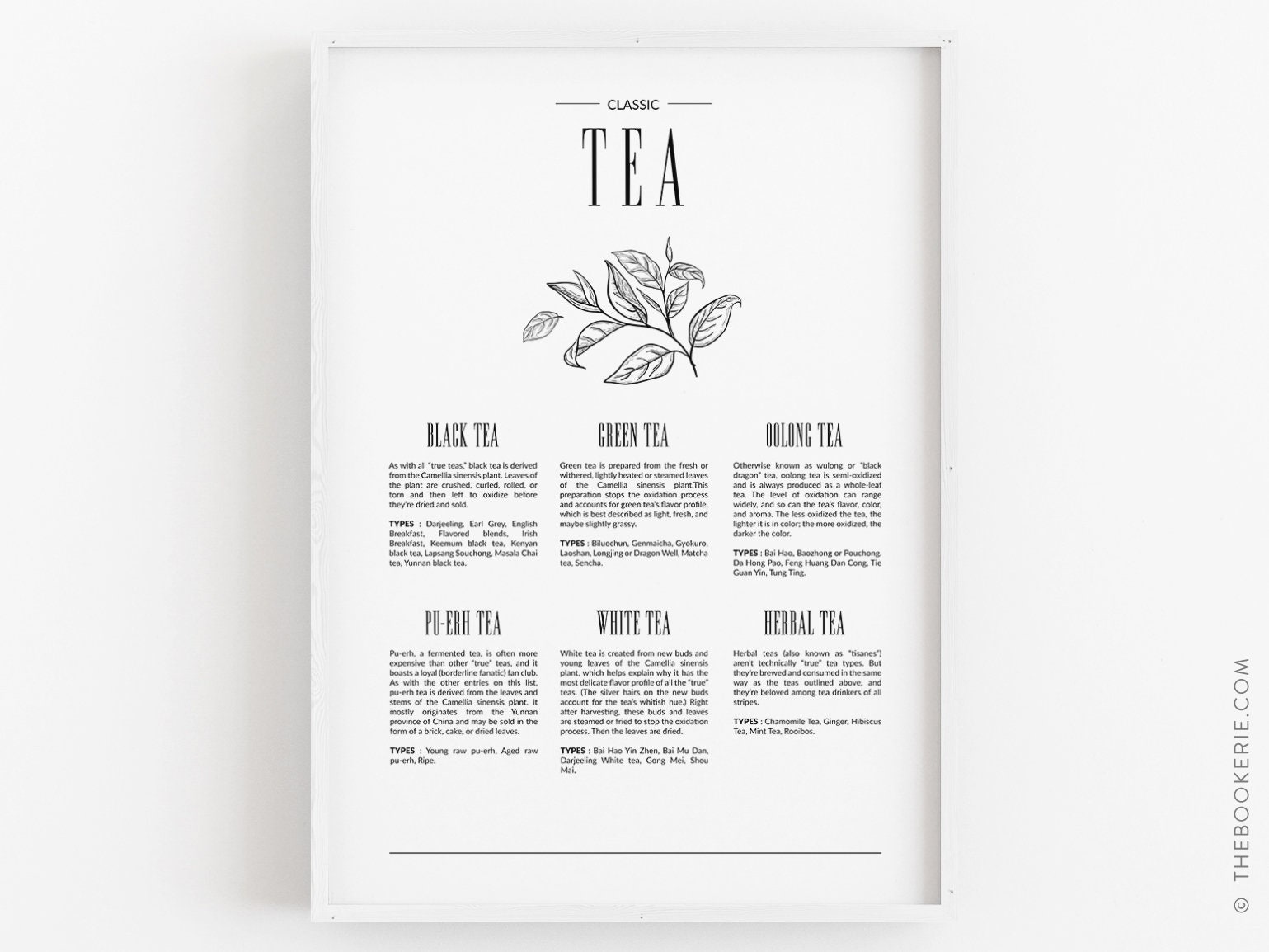 Tea Types Print, Tea Guide Print Art, Tea Printable Wall Art, Tea Types ...