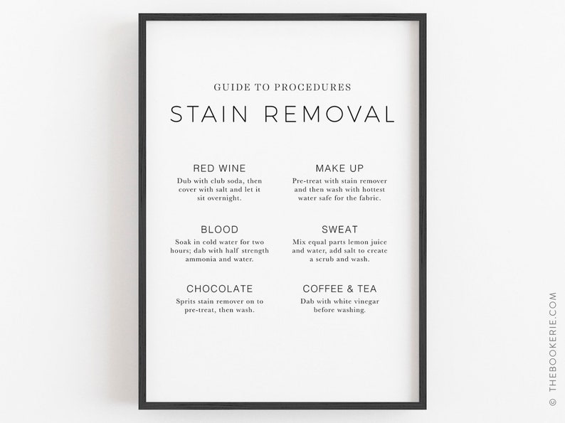 Stain Removal Print Laundry Guide Printable Art Laundry - Etsy