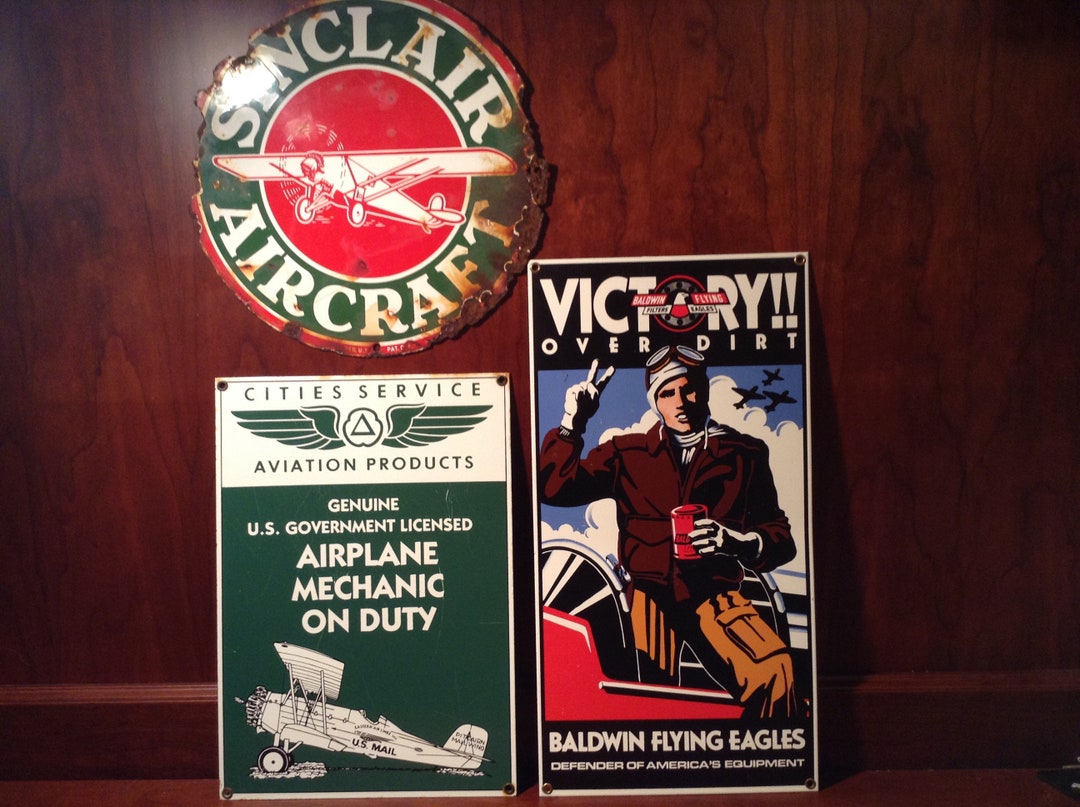 Original Authentic Sinclair Aircraft & 2 Vintage Repro Aircraft Signs ...