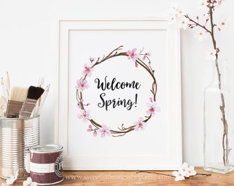 Welcome Spring Printable Wall Art Yellow Tulips Wreath Print | Etsy