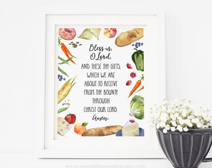 Grace Before Meals Bless Us O Lord Prayer Printable Wall Art Watercolor ...