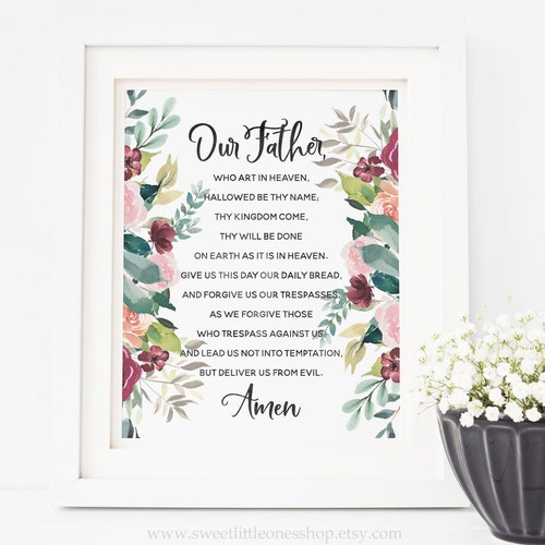 Our Father Prayer Printable Wall Art Catholic Lords Prayer | Etsy