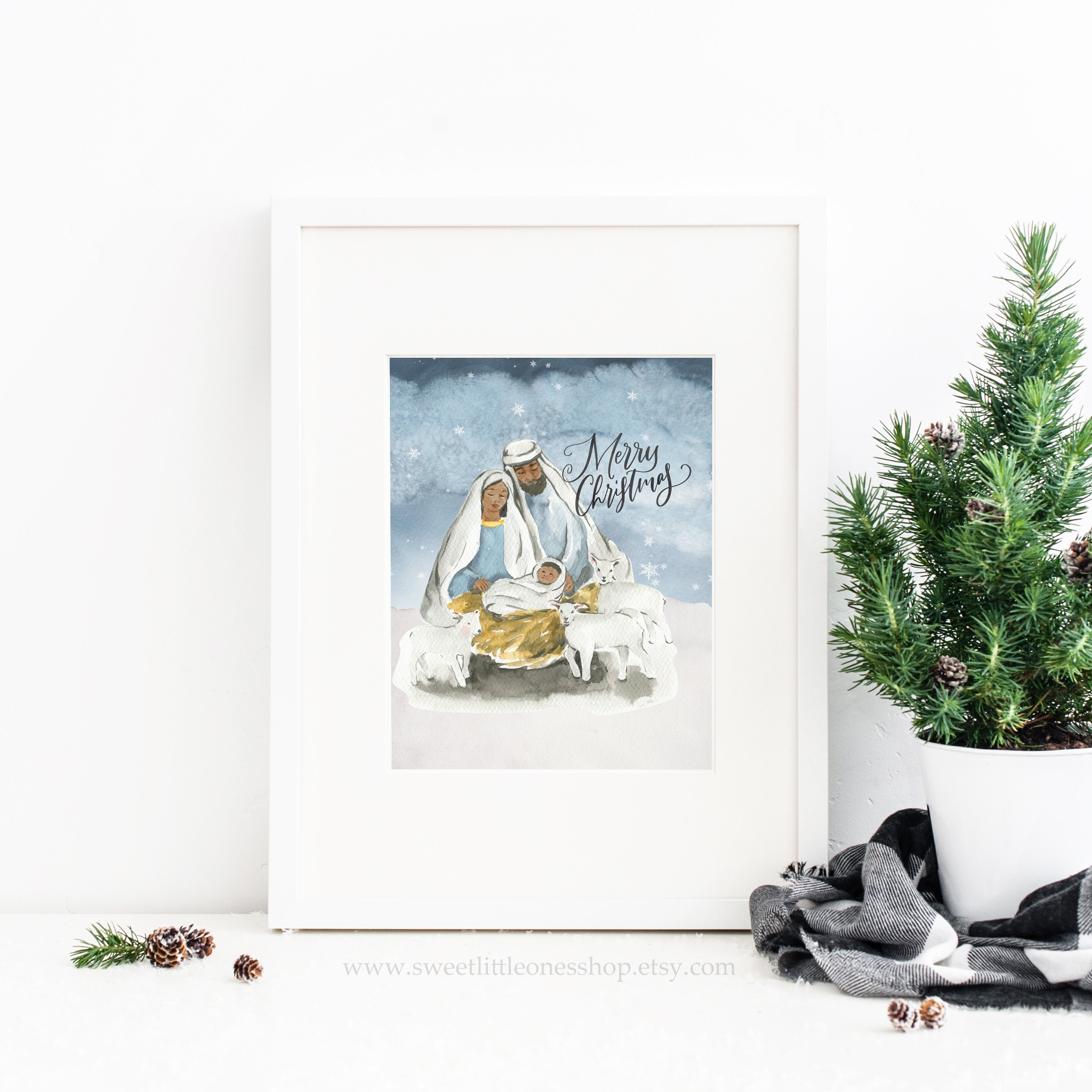 Snowy Nativity Scene Printable Art Merry Christmas Print Nativity Print ...