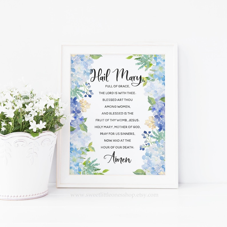 8x10 5x7 Hail Mary Prayer Print Catholic Print Hail Mary Full | Etsy