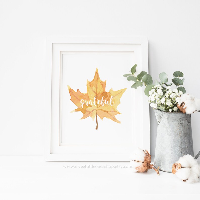Set of 3 Grateful Thankful Blessed Autumn Leaves Printable | Etsy