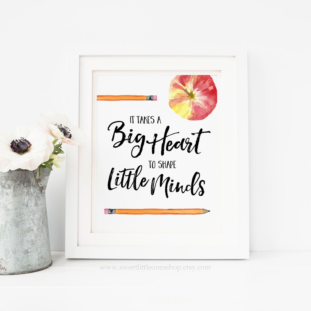8x10 It Takes A Big Heart to Shape Little Minds Print Watercolor Apple ...