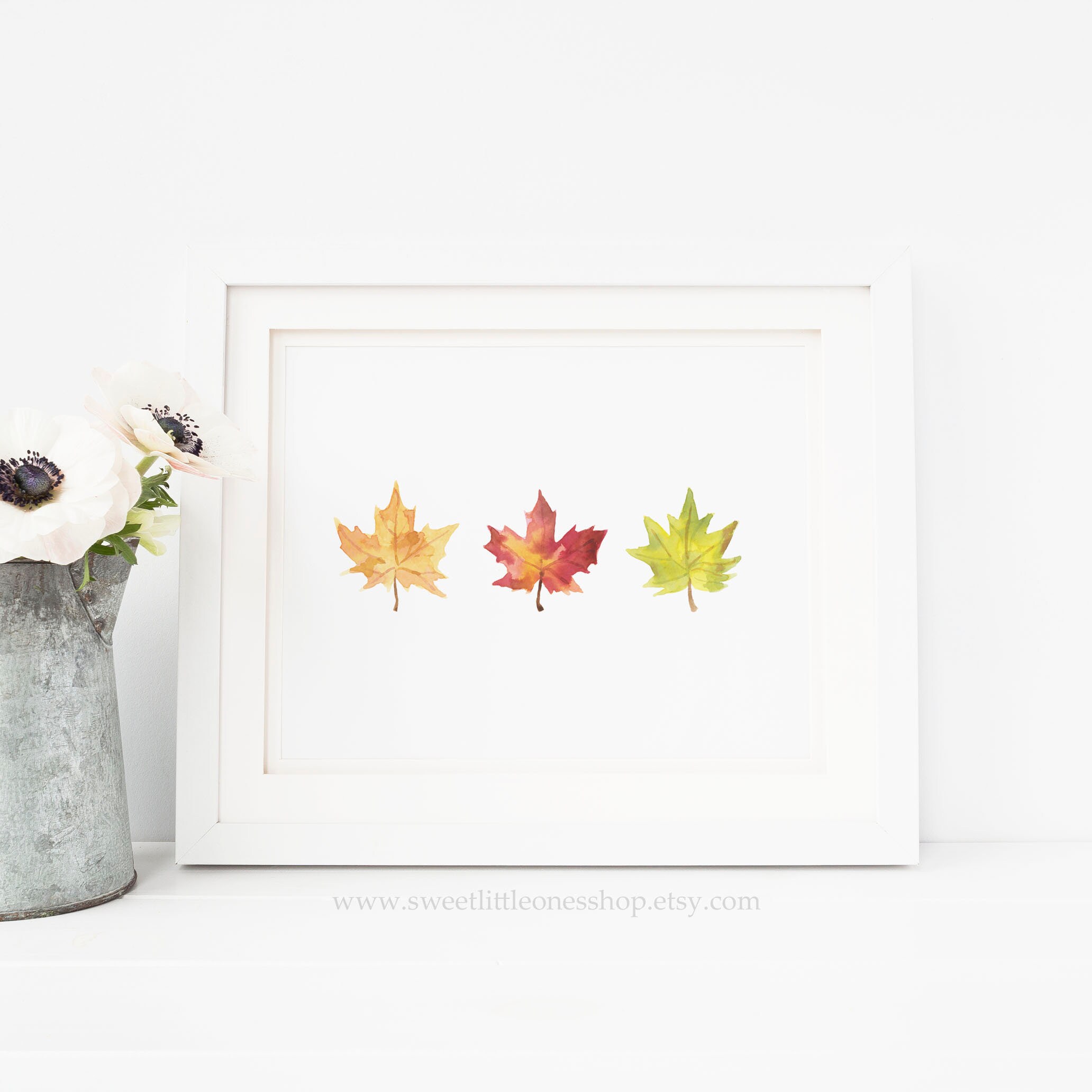 Watercolor Fall Leaves Printable Wall Art Fall Print Fall Leaf | Etsy