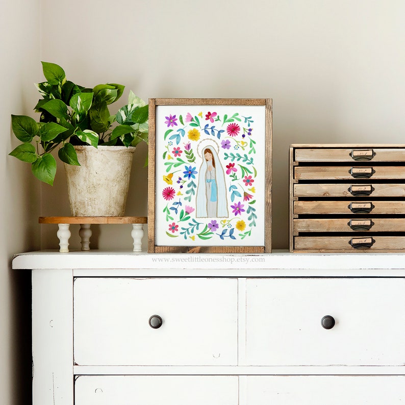 Floral Our Lady of Lourdes Printable Wall Art Our Lady of Lourdes ...