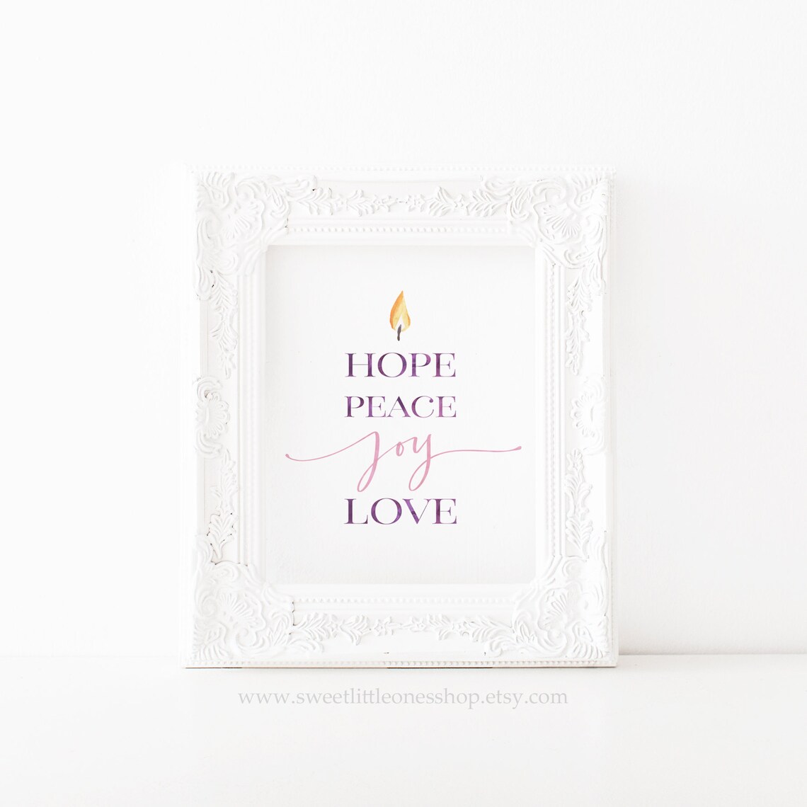 Advent Candle Printable Wall Art Hope Peace Joy Love Advent Candle ...
