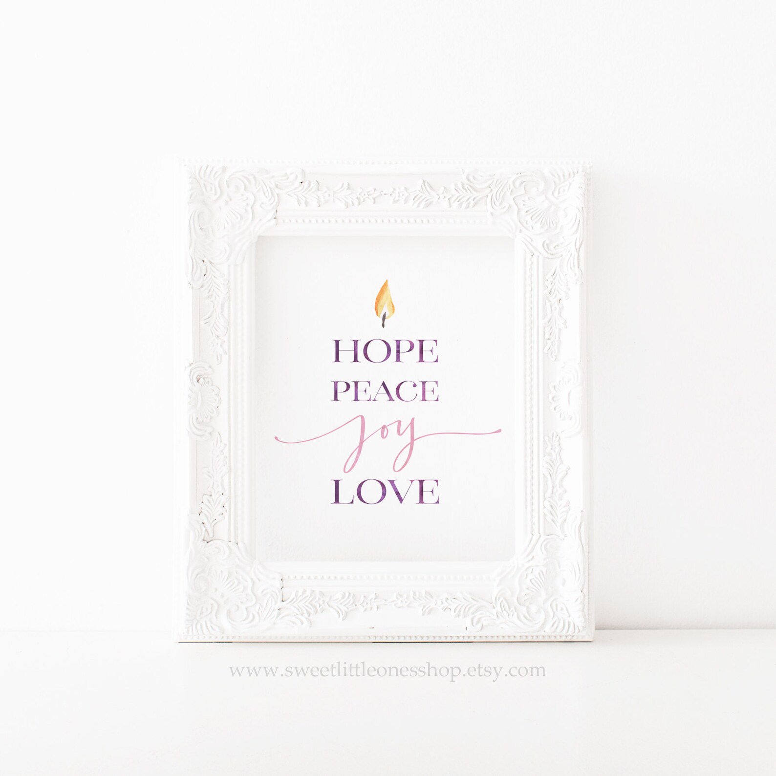 Advent Candle Printable Wall Art Hope Peace Joy Love Advent Candle ...