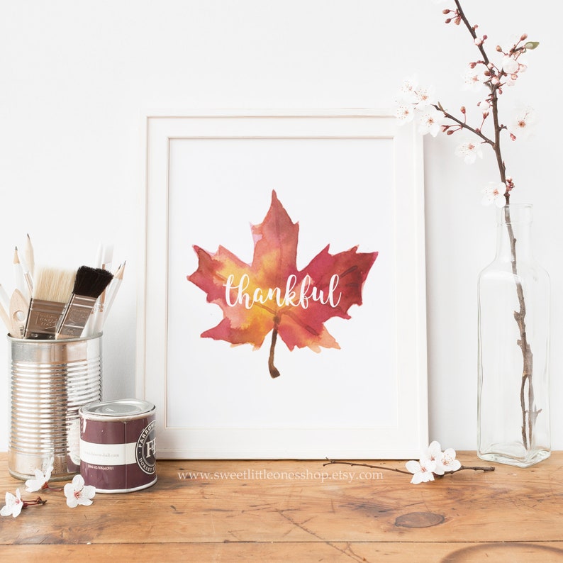 Set of 3 Grateful Thankful Blessed Autumn Leaves Printable | Etsy